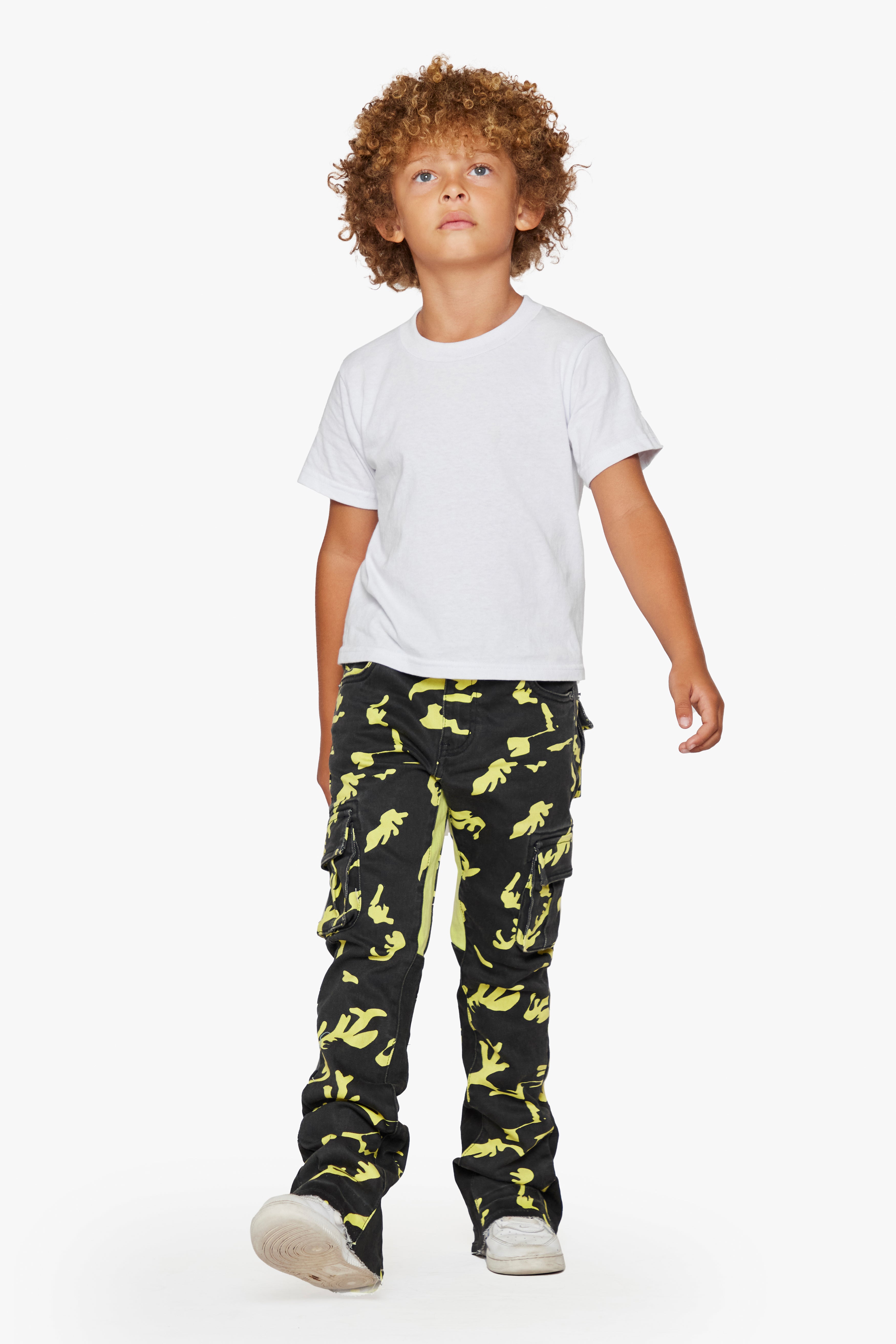 KIDS "COMMANDER" DENIM STACKED NEON SHADOW JEANS - Valabasas
